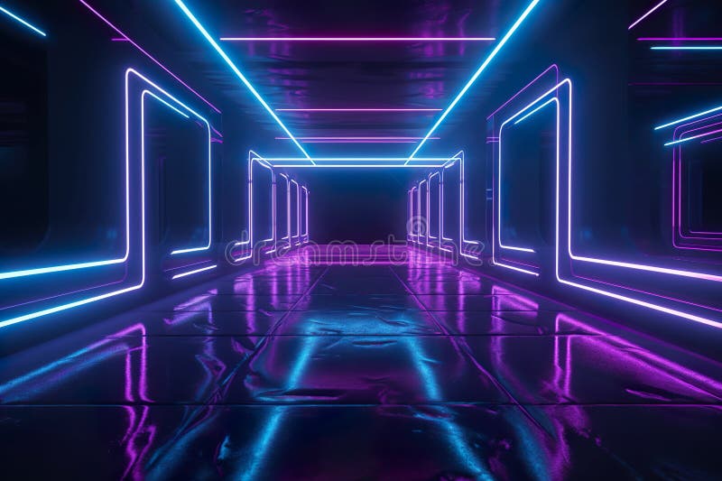 Illuminated Corridor Interior Design. Abstract Interior Sci Fi ...