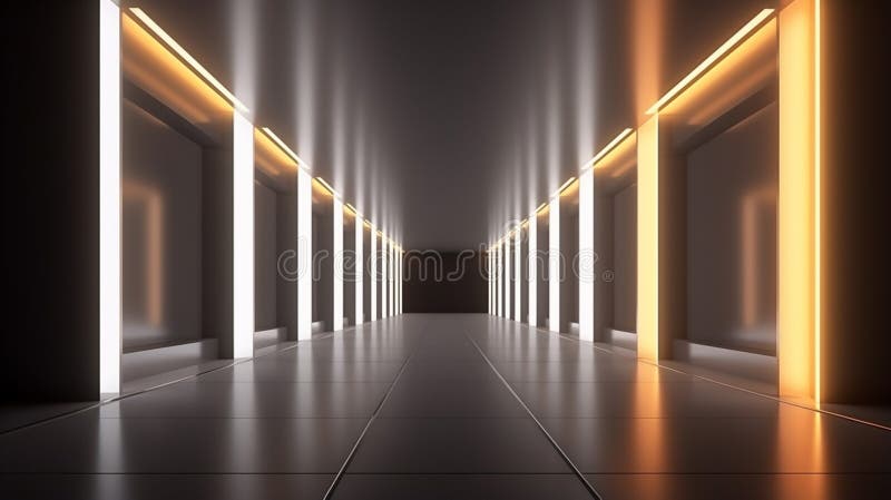 Illuminated Corridor Interior Design. Futuristic Streamlined Interior ...