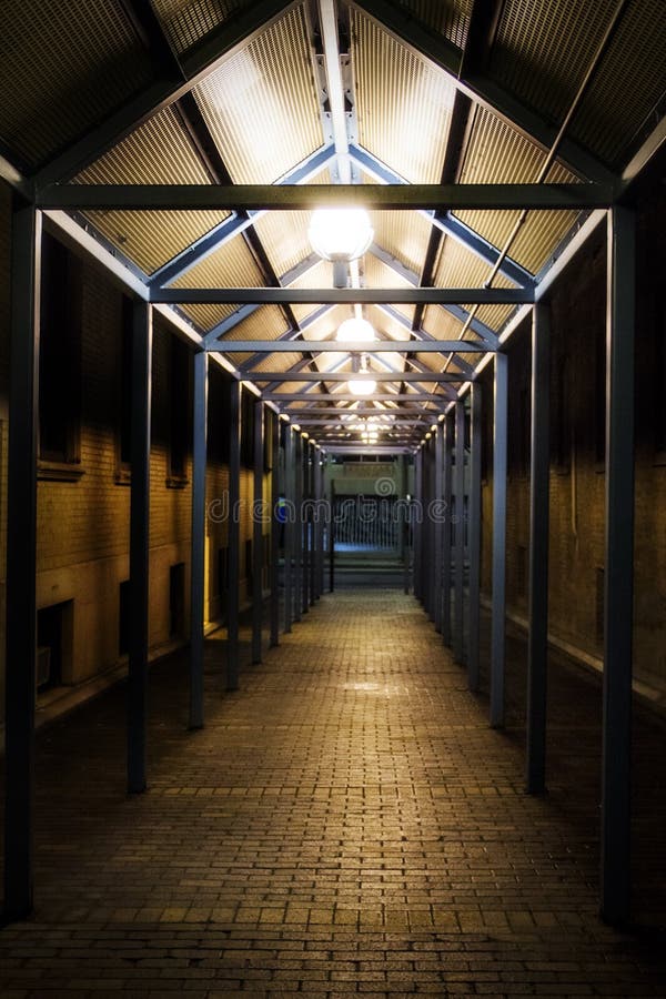 Illuminated Corridor at Night Stock Photo - Image of room, interior ...