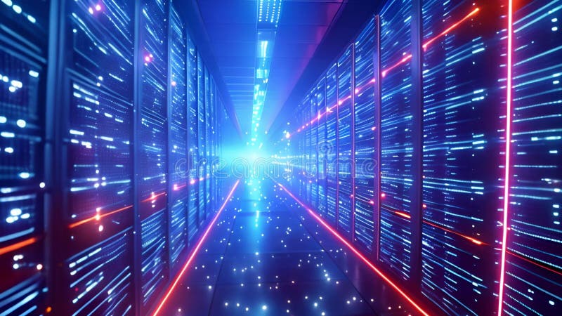 Futuristic Data Center with Blue LED Lights and Server Racks Stock ...