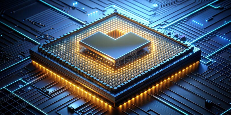 Illuminated CPU Heart of Computing Power AI-Created Content Stock ...