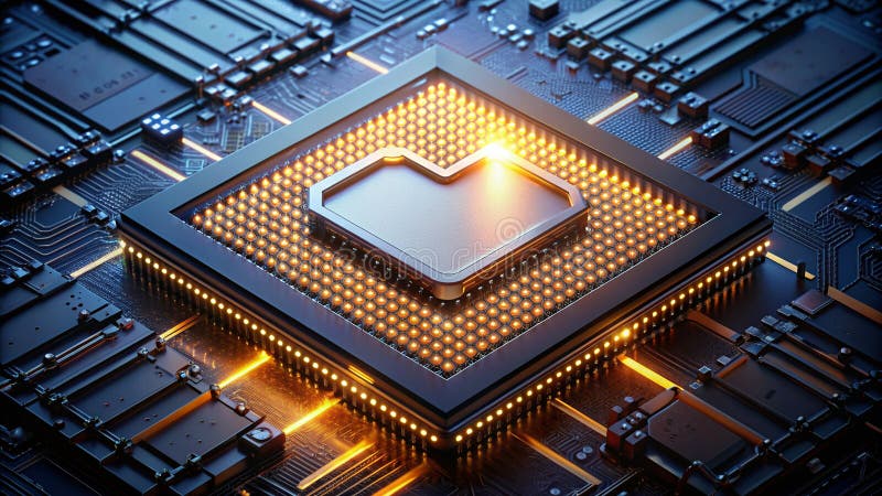 Illuminated CPU Heart of Computing Power Generative AI Stock ...