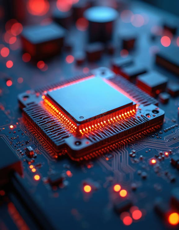 Illuminated CPU Microchip on Circuit Board Shows Tech Science ...