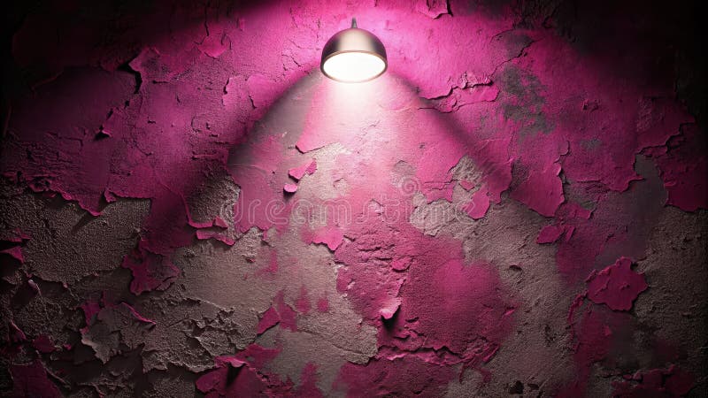 Illuminated Cracked Pink Wall Texture with Hanging Lamp. Generative AI ...