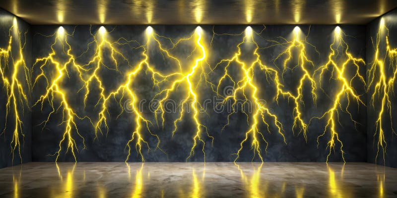 Illuminated Cracks a Dramatic Room Setting with Glowing Lightning Bolts ...