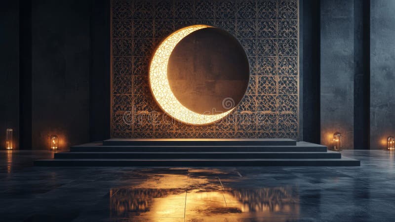 Illuminated Crescent Moon in Dark Ornate Setting Stock Illustration ...