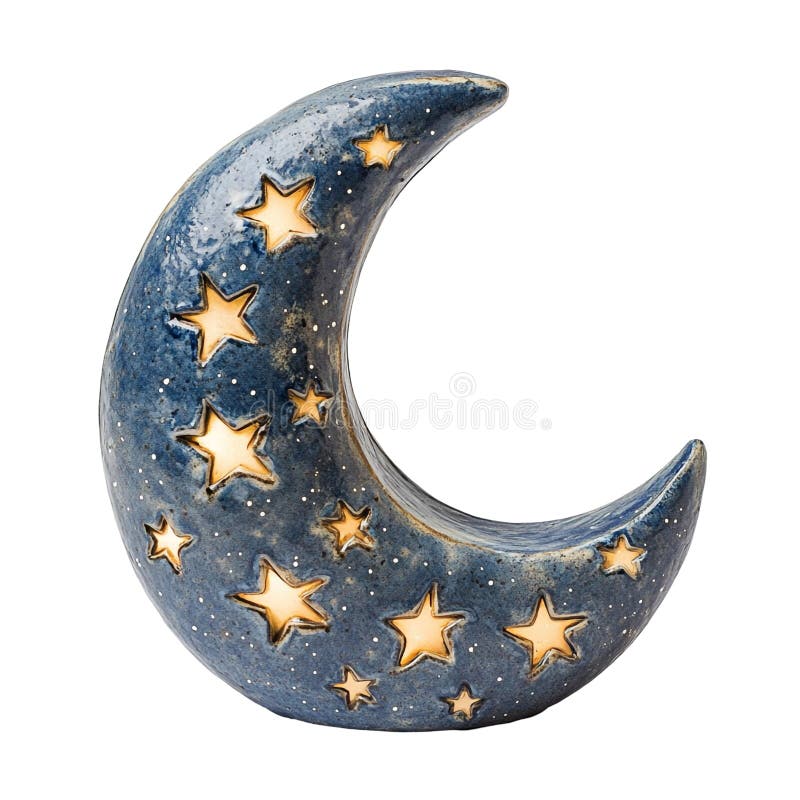 Illuminated Crescent Moon Night Light Stars Decor Blue Ceramic Stock ...