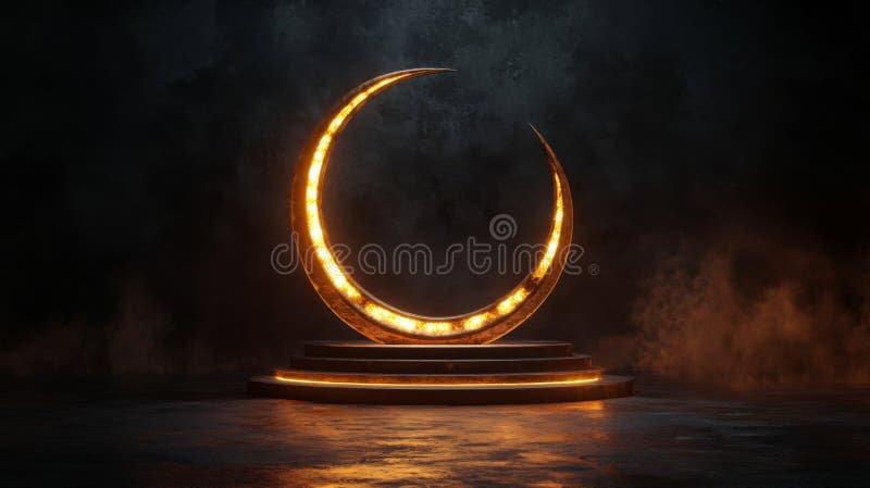 Illuminated Crescent Moon Stage Setting Design Stock Illustration ...