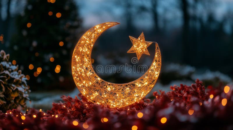 Illuminated Crescent Moon Star Garden Decor Stock Illustration ...