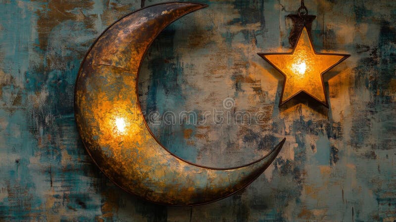Illuminated Crescent Moon and Star Wall Decor Stock Illustration ...