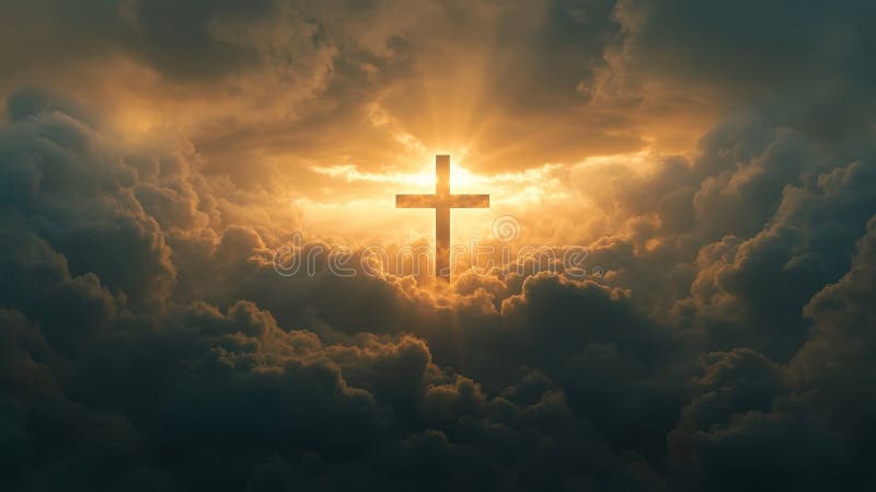 Illuminated Cross Against a Dramatic Sky with Striking Sunbeams and ...