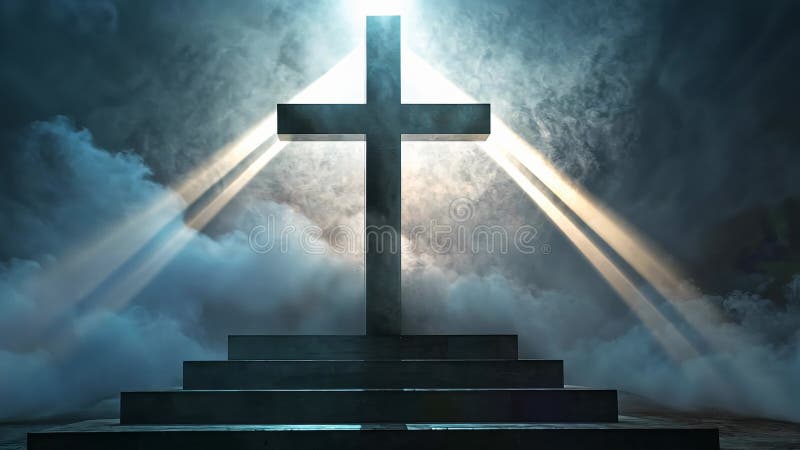 Illuminated Cross with Dramatic Clouds and Light Rays, Spiritual ...