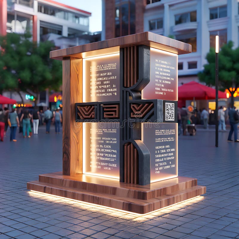 Illuminated Cross Monument with Text and Q R Code in Public Square ...