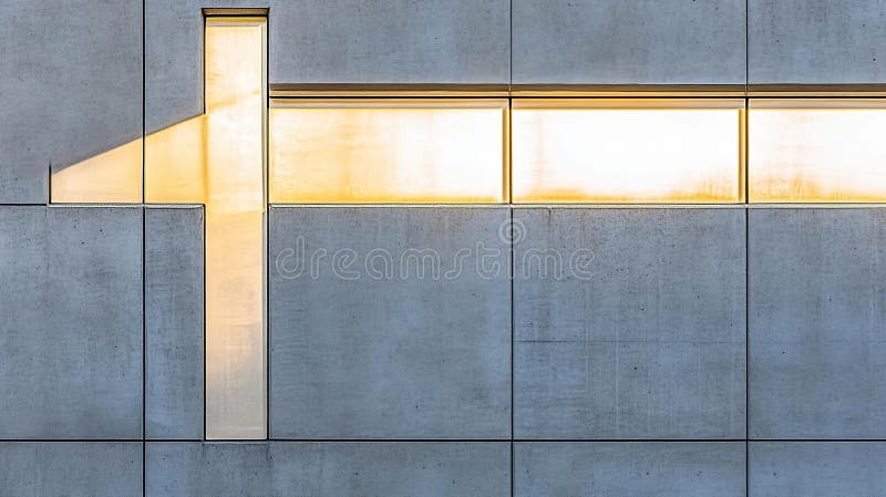 Illuminated Cross-shaped Window in Concrete Building Facade Stock Photo ...