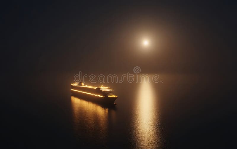 Illuminated Cruise Ship Sailing Under a Full Moon, Casting a Serene ...