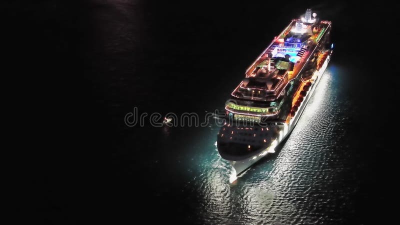 Illuminated Cruise Ship in Sea at Night Stock Footage - Video of ...