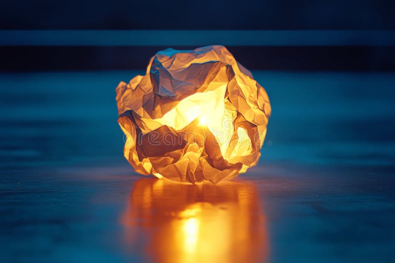 Illuminated Crumpled Paper Ball on Reflective Surface Creating Warm ...