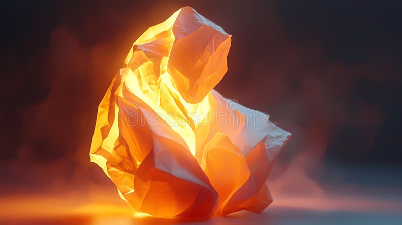 Illuminated Crumpled Paper Sculpture Creating Dramatic Shadows and ...