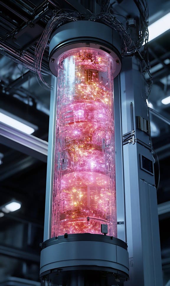 Illuminated Cryogenic Quantum Device with Intricate Design Stock Image ...