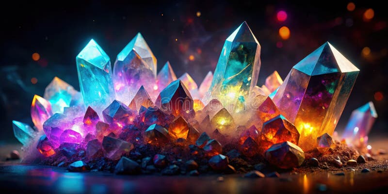 Illuminated Crystal Cluster a Vibrant Display of Gemstone Forms ...