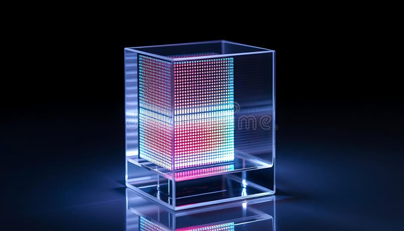 Illuminated Crystal Cube Object, Showcasing Modern Art and Transparent ...