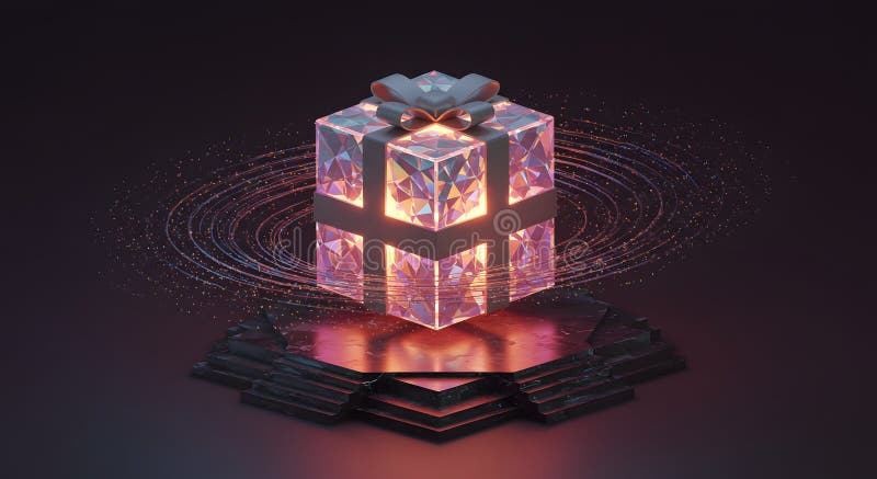 Illuminated Crystal Gift Box with Ribbon and Particle Effects Stock ...