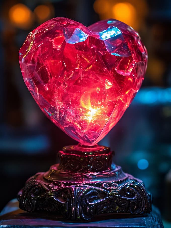 Illuminated Crystal Heart on a Dark Background Stock Illustration ...