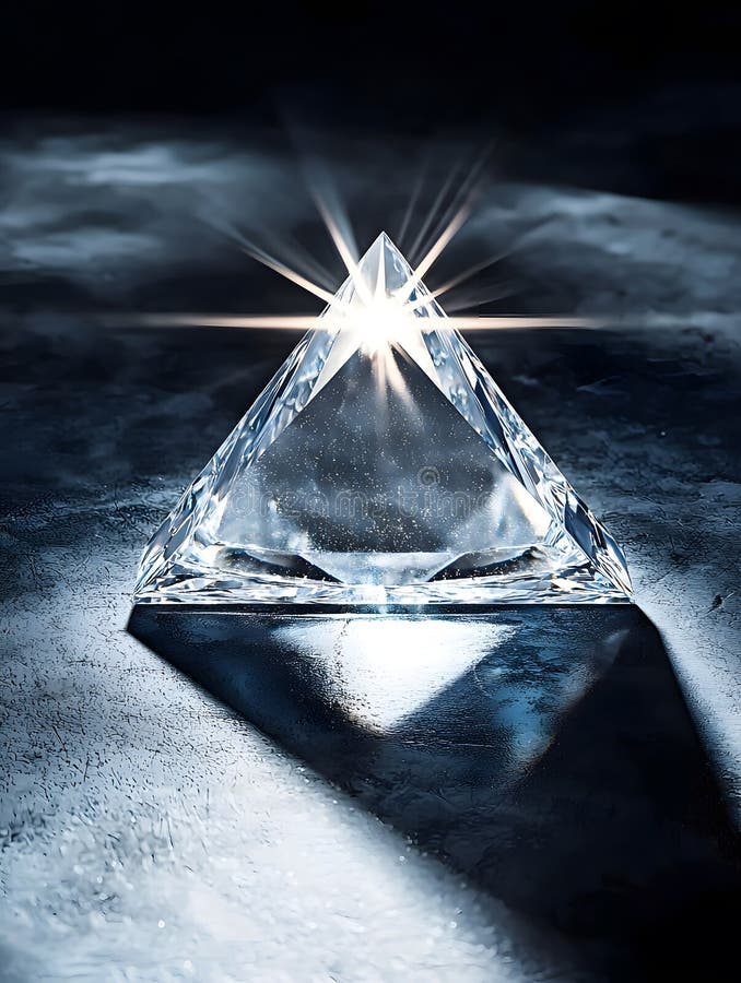 Illuminated Crystal Pyramid on Dark Surface Stock Photo - Image of ...