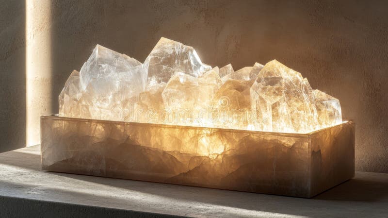 Illuminated Crystal Sculpture in a Stone Base Stock Illustration ...