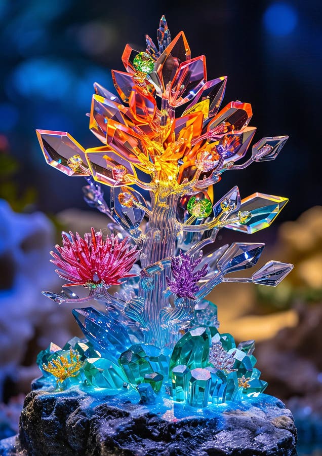 Illuminated Crystal Tree of Enchantment, Luminous Lightwork Sculpture ...
