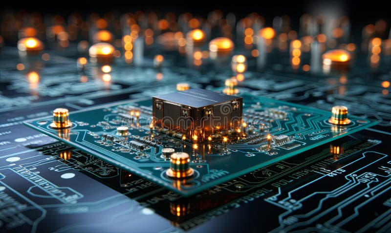 Illuminated Cube on Circuit Board Stock Photo - Image of hardware ...