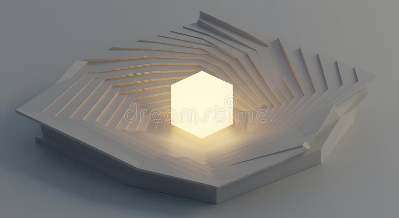 Illuminated Cube in a Geometric Abstract Structure: a 3D Rendered ...
