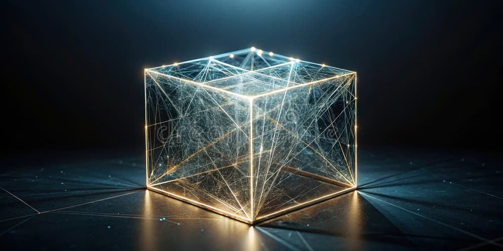 Illuminated Cube with Intricate Internal Web of Light. Generative AI Stock Illustration ...