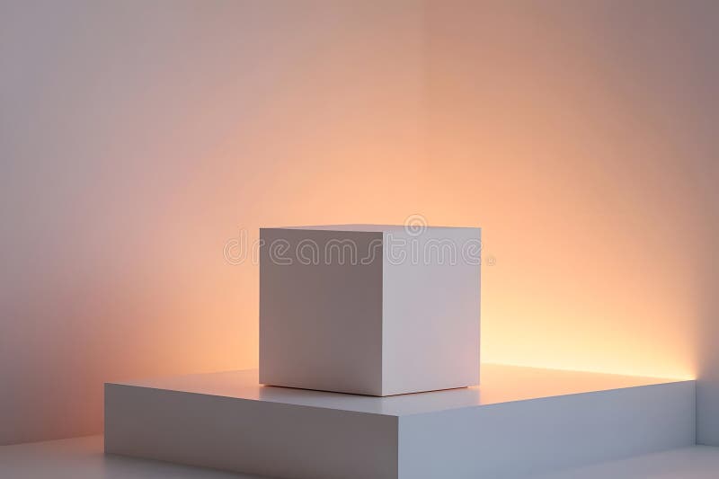 Illuminated Cube on Platform, a Minimalist Study of Form, Light, and ...