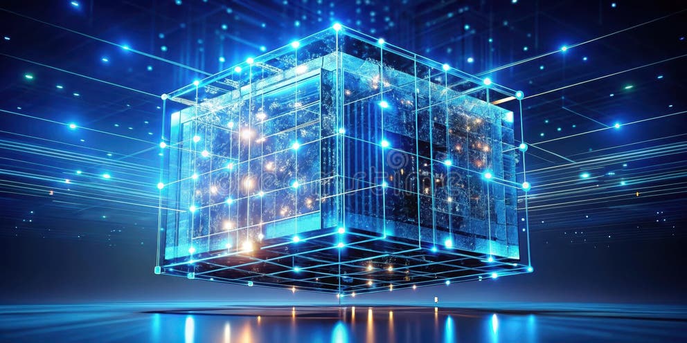 Illuminated Cube Representing Complex Data Networks and Interconnectivity. Generative AI Stock ...