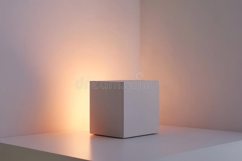 Illuminated Cube Rests on Minimalist Surface, a Study in Light and Form ...