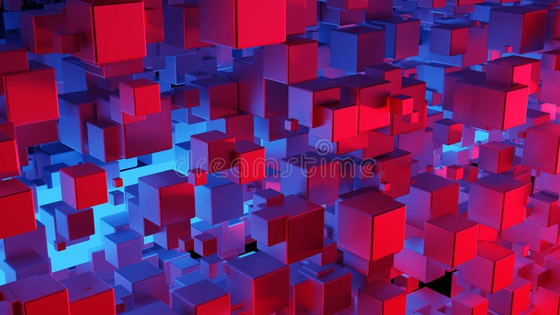Illuminated Cubes with Blue Red Light on a Platform on a Black ...
