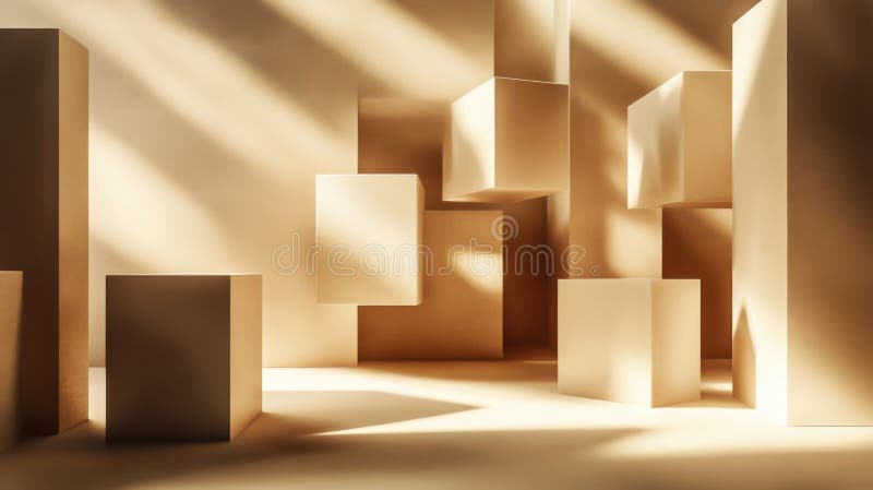 Illuminated Cubes Casting Bold Shadows, Minimalist and 3D Geometry ...