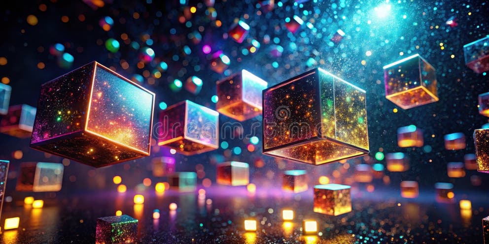 Illuminated Cubes Floating in a Cosmic Dust Storm a Digital ...
