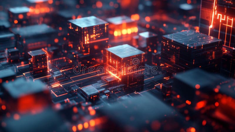 Illuminated Cubes Network Digital Data System Stock Photo - Image of ...