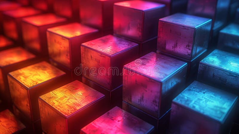 Illuminated Cubes with Red and Blue Lights Stock Image - Image of ...