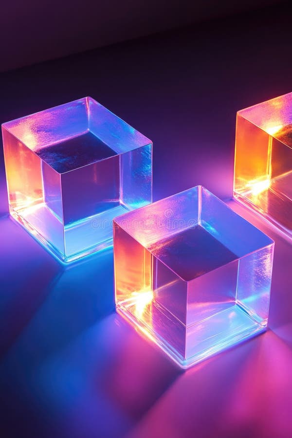 Illuminated Cubes on Table stock image. Image of architectural - 377456311