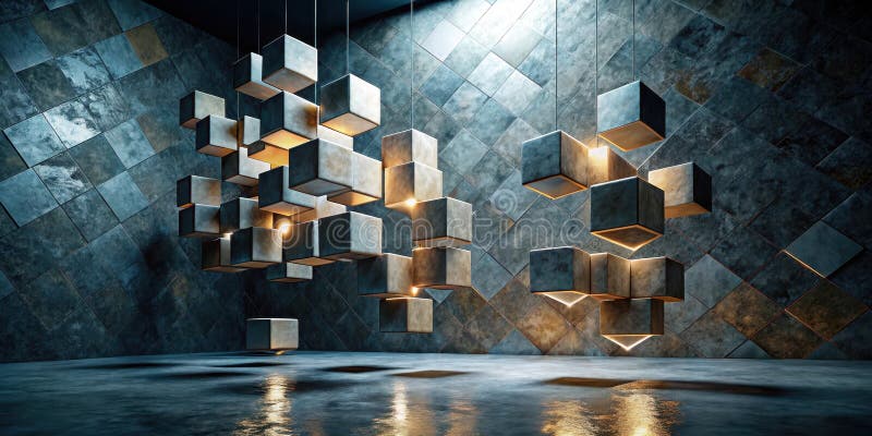 Illuminated Cubic Modular Installation in a Modern Interior Space ...