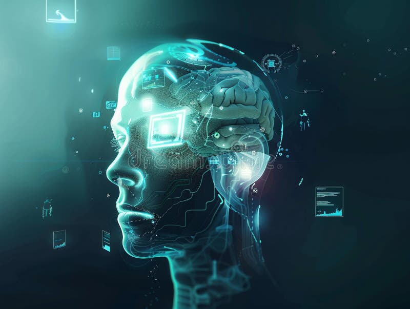 Illuminated Cybernetic Brain Interface Stock Photo - Image of human ...