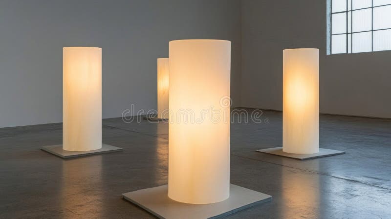 Illuminated Cylindrical Lights in Minimalist Interior Stock ...