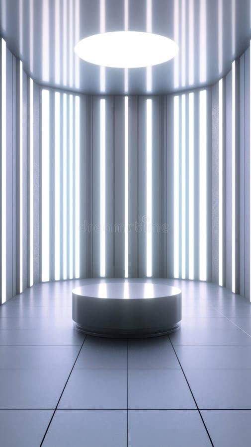 Illuminated Cylindrical Platform in a Futuristic Interior Setting Stock ...