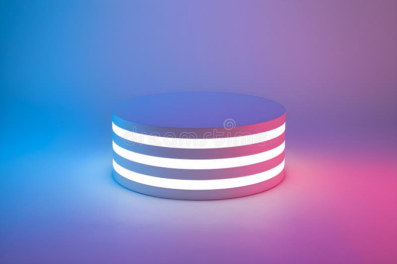Illuminated Cylindrical Platform with Stripes, Gradient Blue To Pink ...