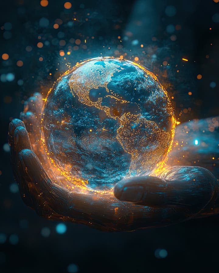 Illuminated 3D Earth Globe in Hand - Professional Earth Globe Rendering ...