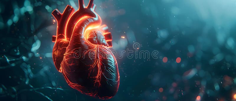 Illuminated 3D Render of Human Heart Displaying Cardiac Muscle ...