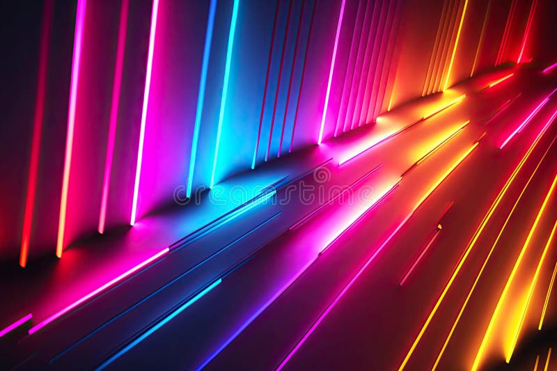 Illuminated 3D Render Neon Light Background with Bright Even Lines ...